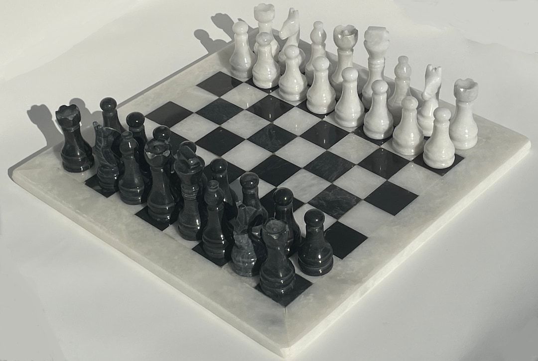 Handmade White and Black Marble Chess Game Set – Handcrafted Staunton ...
