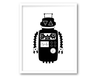 Robot Boy Room Print Instant Download Black and White - Etsy