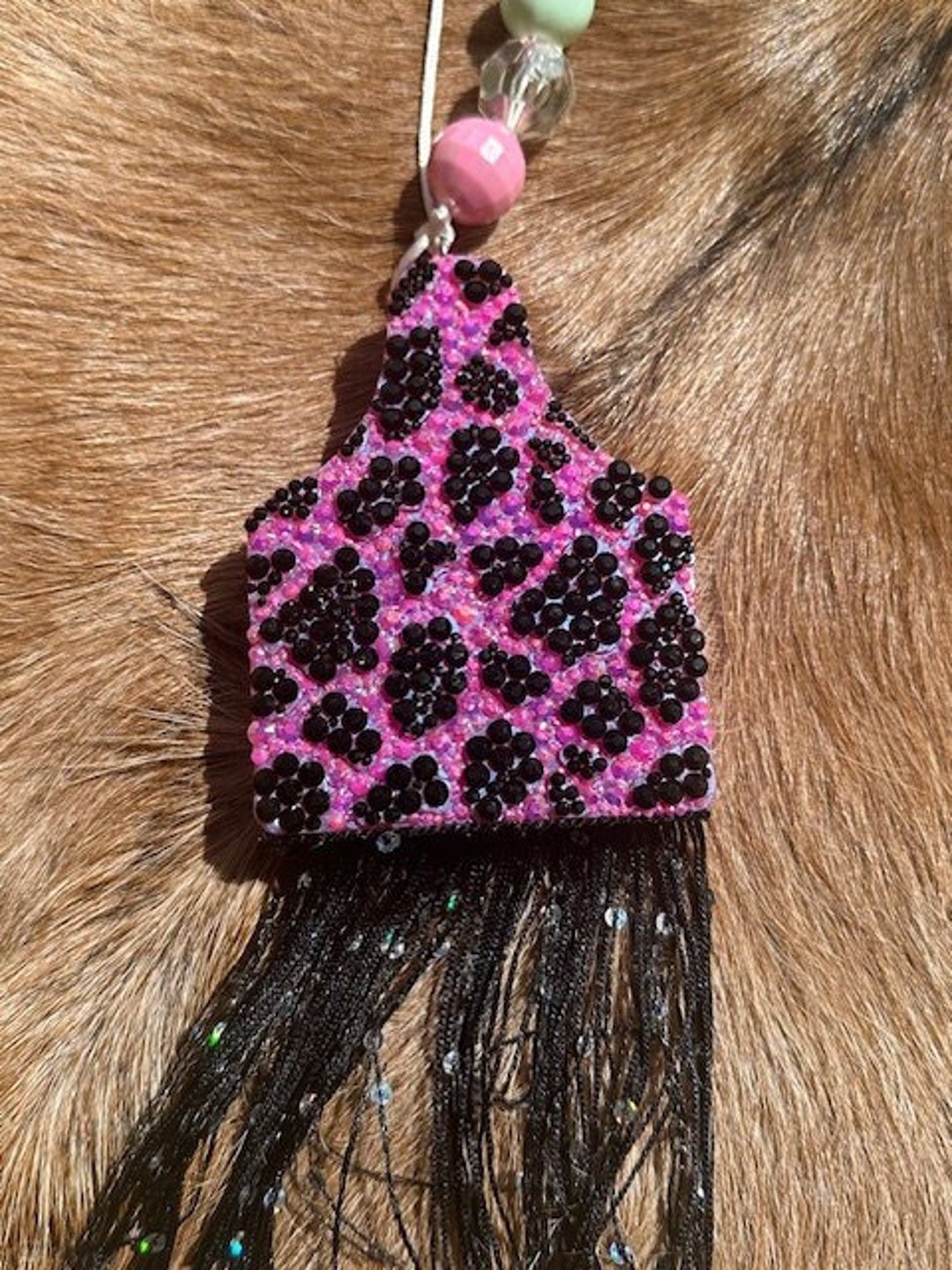 Cow Print Cow Ear Tag With Fringe Car Freshie Scent: Western Lace - Etsy