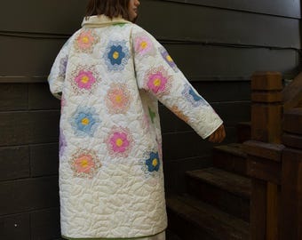 Quilt Jacket Duster Handmade From Vintage Grandmother's Flower Garden Size S-L - Etsy