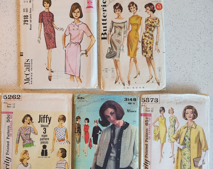 1960s Sewing Pattern Bundle, Dresses, Blouses, Adult Small chest 32 ...
