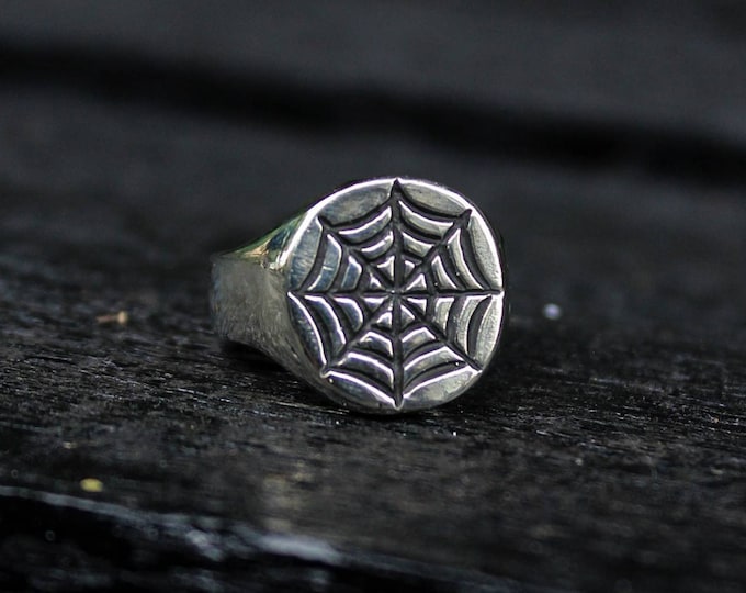 Spider Web Silver Signet Ring, Old School Tattoo Style Spider Web Ring ...