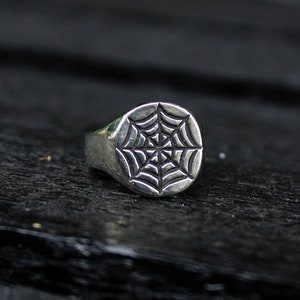 Spider Web Silver Signet Ring Old School Tattoo Style Spider - Etsy