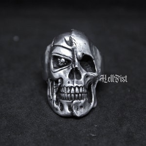 Handmade Half Face Terminator Bionic Future Robot Skull Ring, Oxidized ...