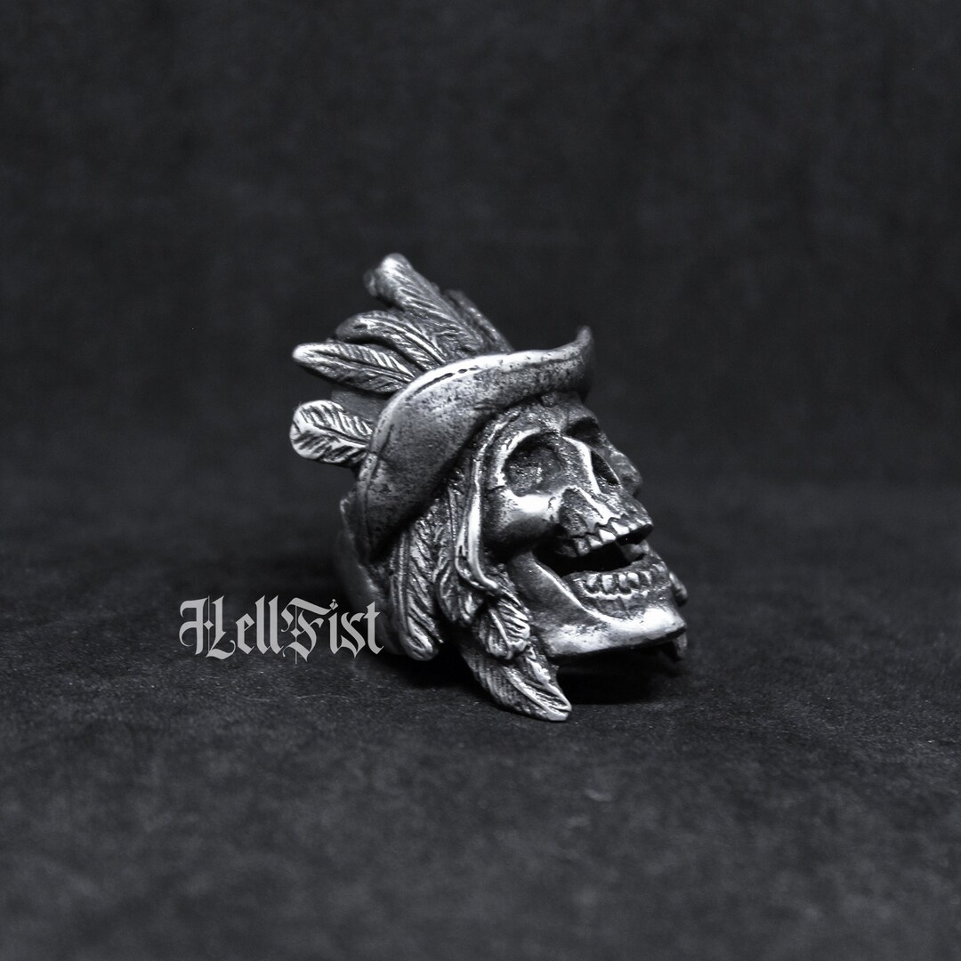 Handmade Rockstar Singer Rocker Skull Ring, Oxidized Lead Free Pewter ...