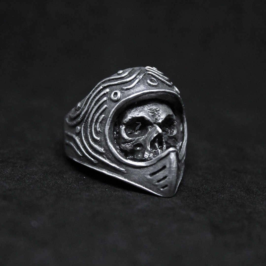 Classic Cafe Racer Helmet Skull Ring, Handmade Lead Free Pewter, Brass ...