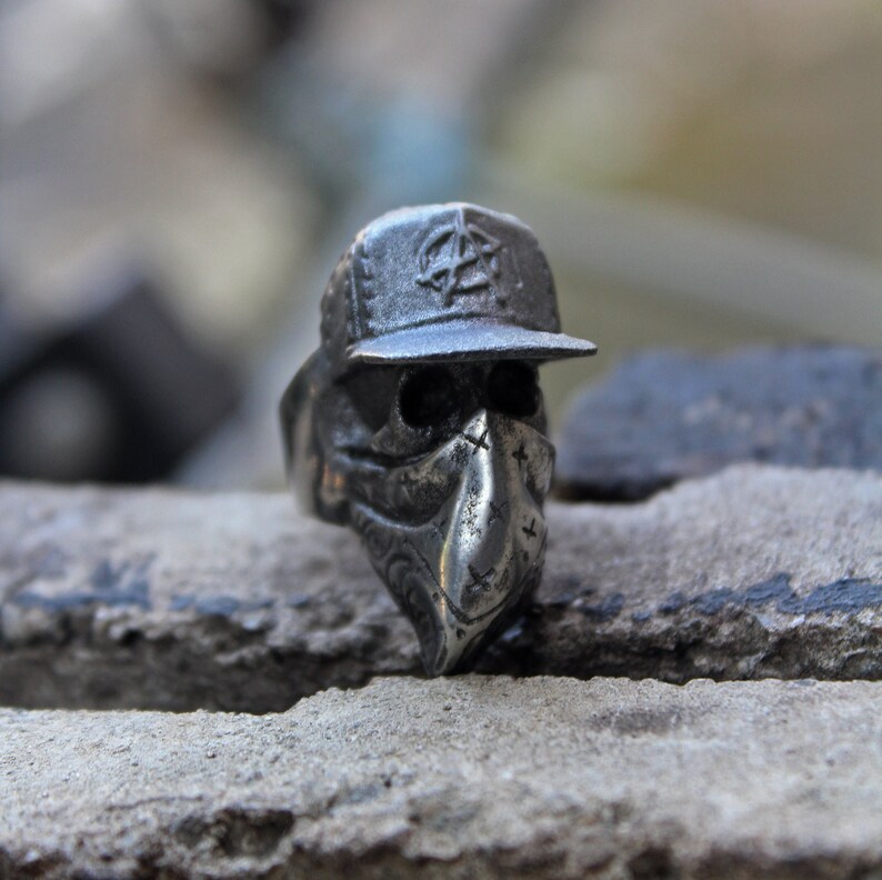 Anarchy Snapback Gangster Skull Ring, Handmade Lead Free Pewter Skull ...