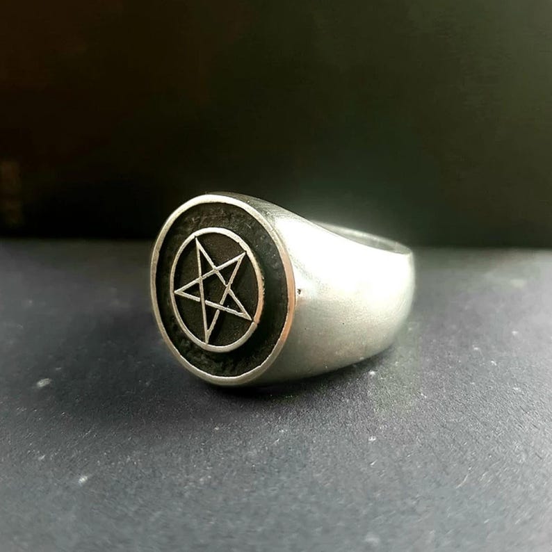 Handmade 2D Satanic Ritual Pentagram Ring. Oxidized Lead Free Pewter ...