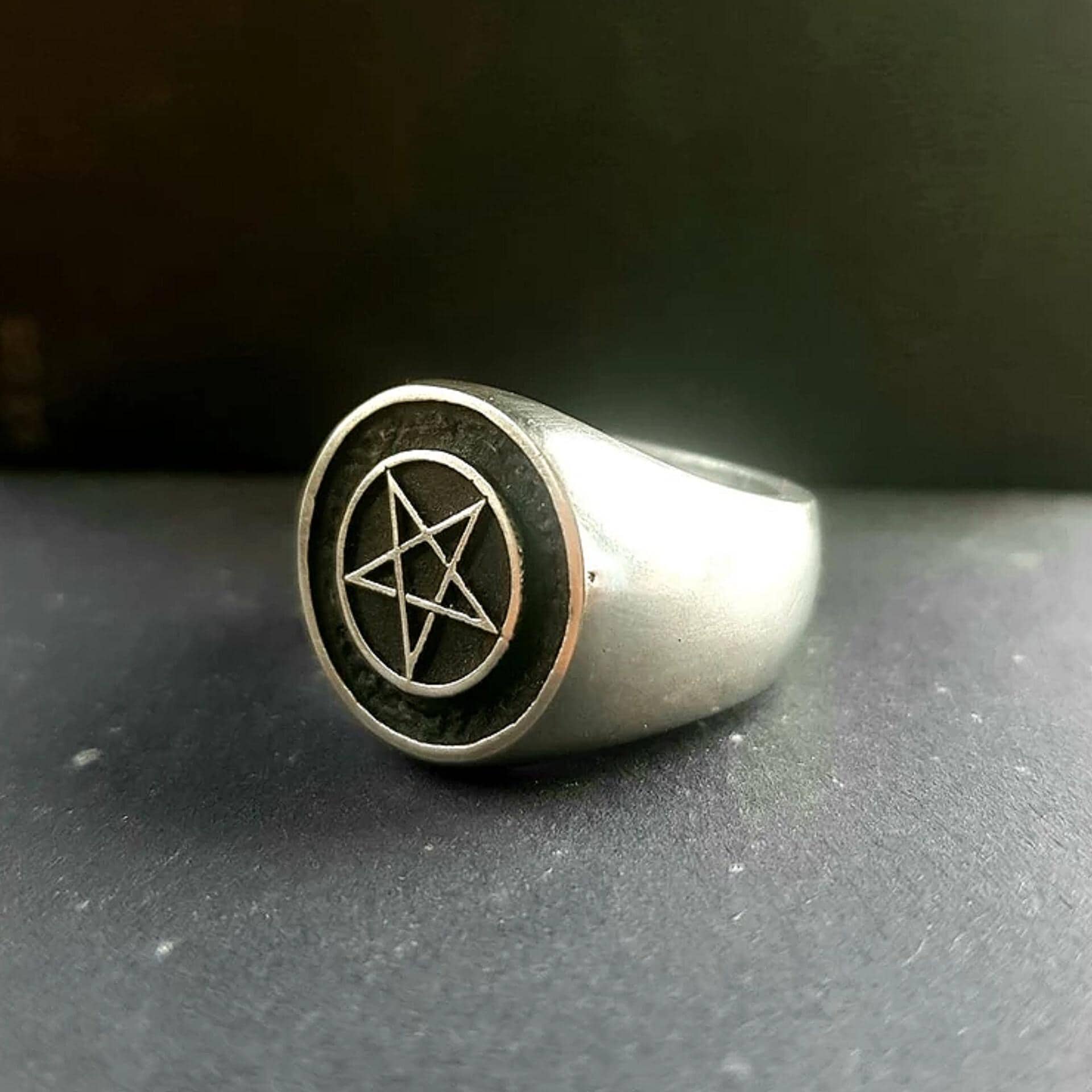 Handmade 2D Satanic Ritual Pentagram Ring. Oxidized Lead Free Pewter ...
