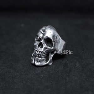 Handmade Half Face Terminator Bionic Future Robot Skull Ring, Oxidized ...