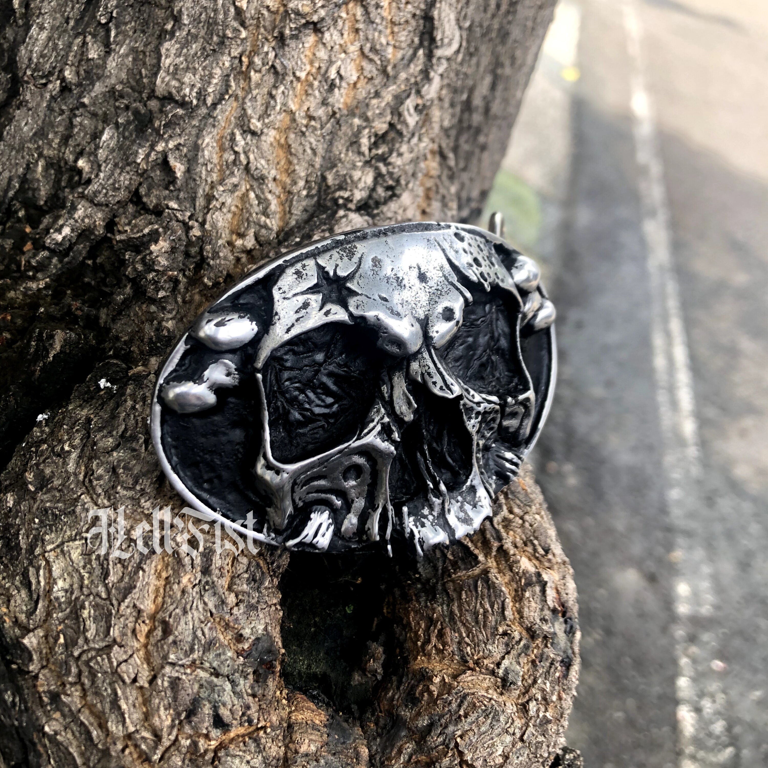Hand Sculpted Jawless Big Skull Crossbones Belt Buckle : Oxidized Lead ...