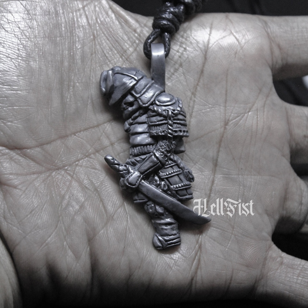 Handmade Samurai Japanese Warrior Pendant, Oxidized Lead Free Pewter ...