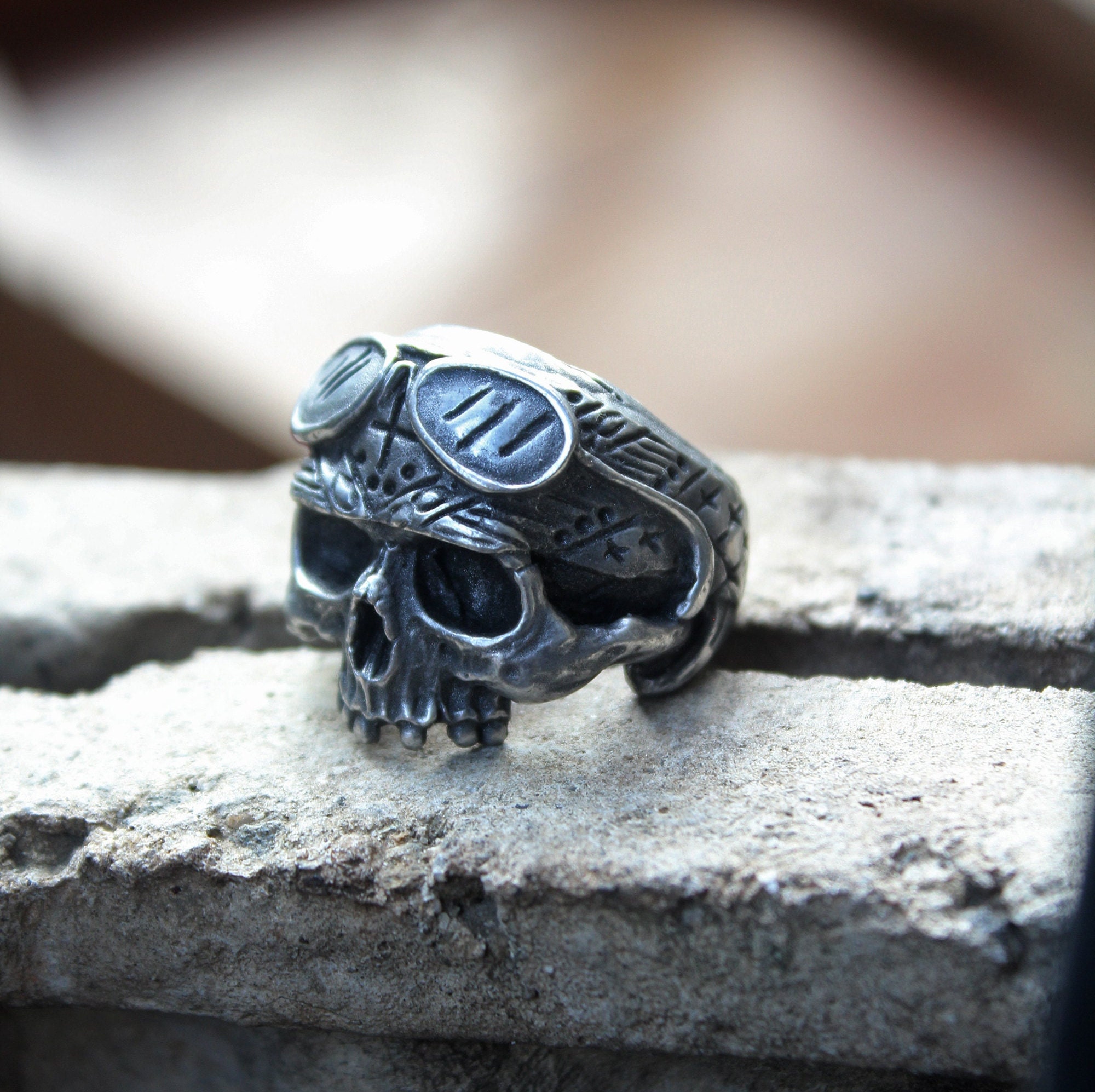 Rebel Biker Gang With Bandana Skull Ring, Handmade Lead Free Pewter ...
