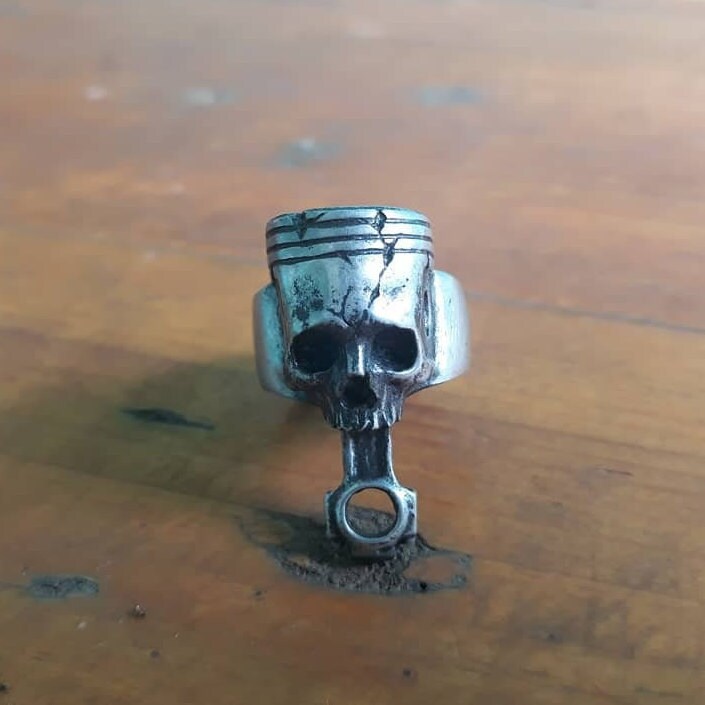 Piston Head Jawless Skull Ring, Handmade Lead Free Pewter Skull Rings ...