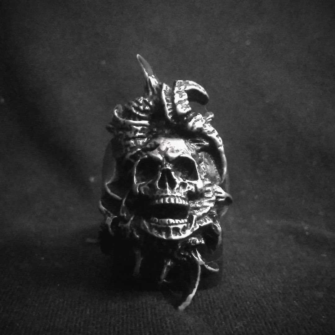 Handmade Big Maggots Logo Style Skull Ring, Oxidized Lead Free Pewter ...