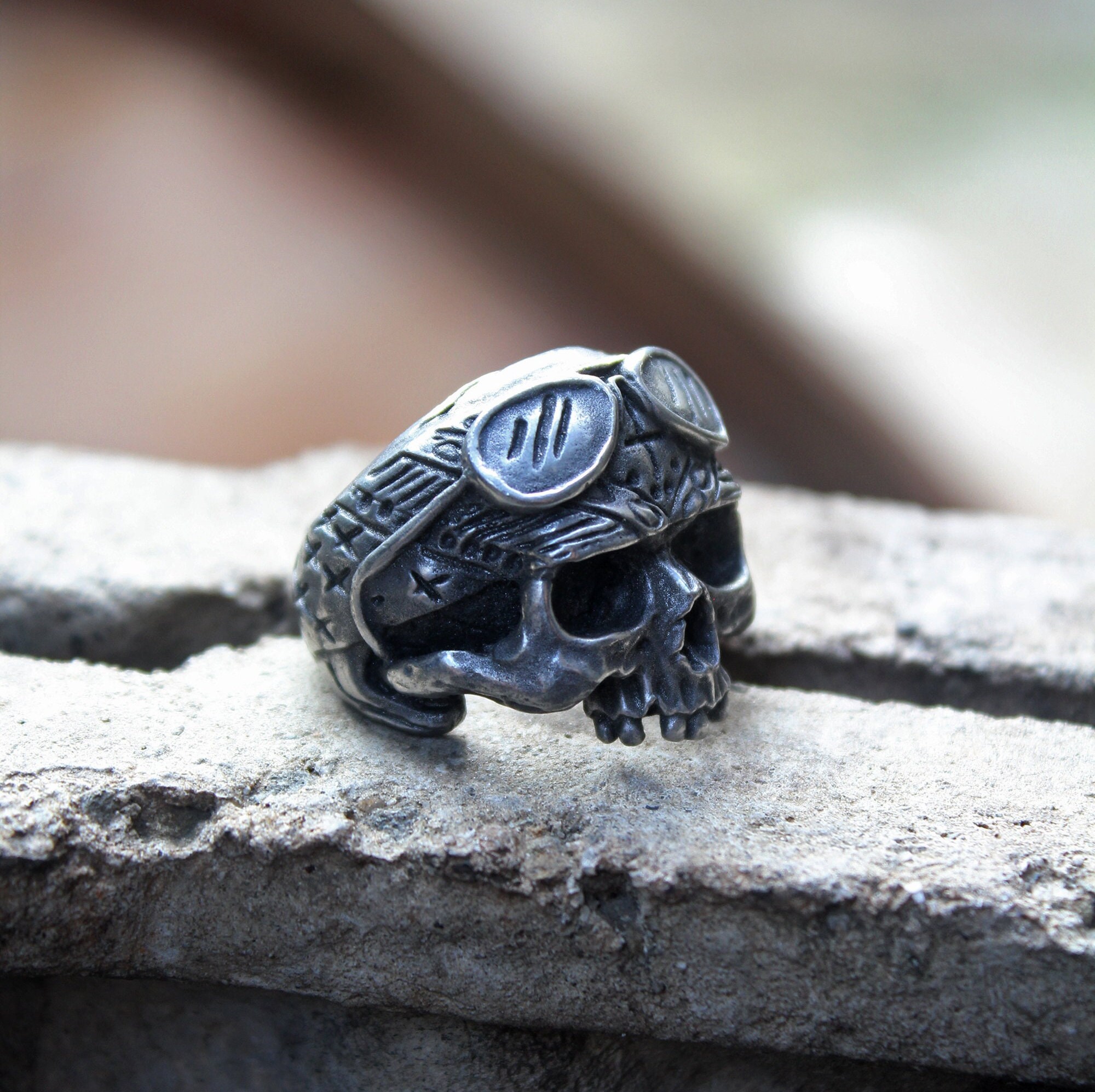 Rebel Biker Gang With Bandana Skull Ring, Handmade Lead Free Pewter ...