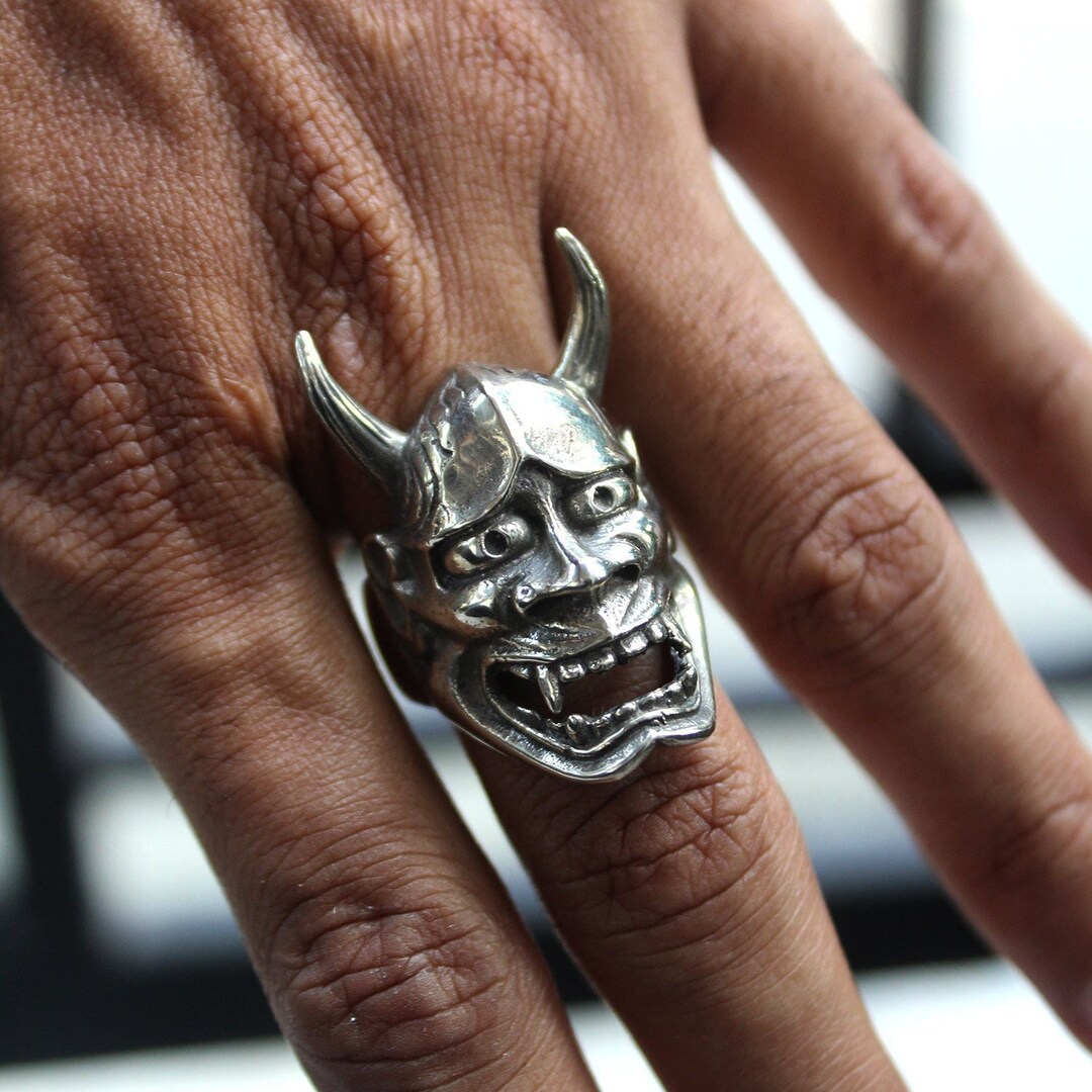 Hannya Mask Silver Ring, Handmade Oni Brass and Sterling Silver Ring ...