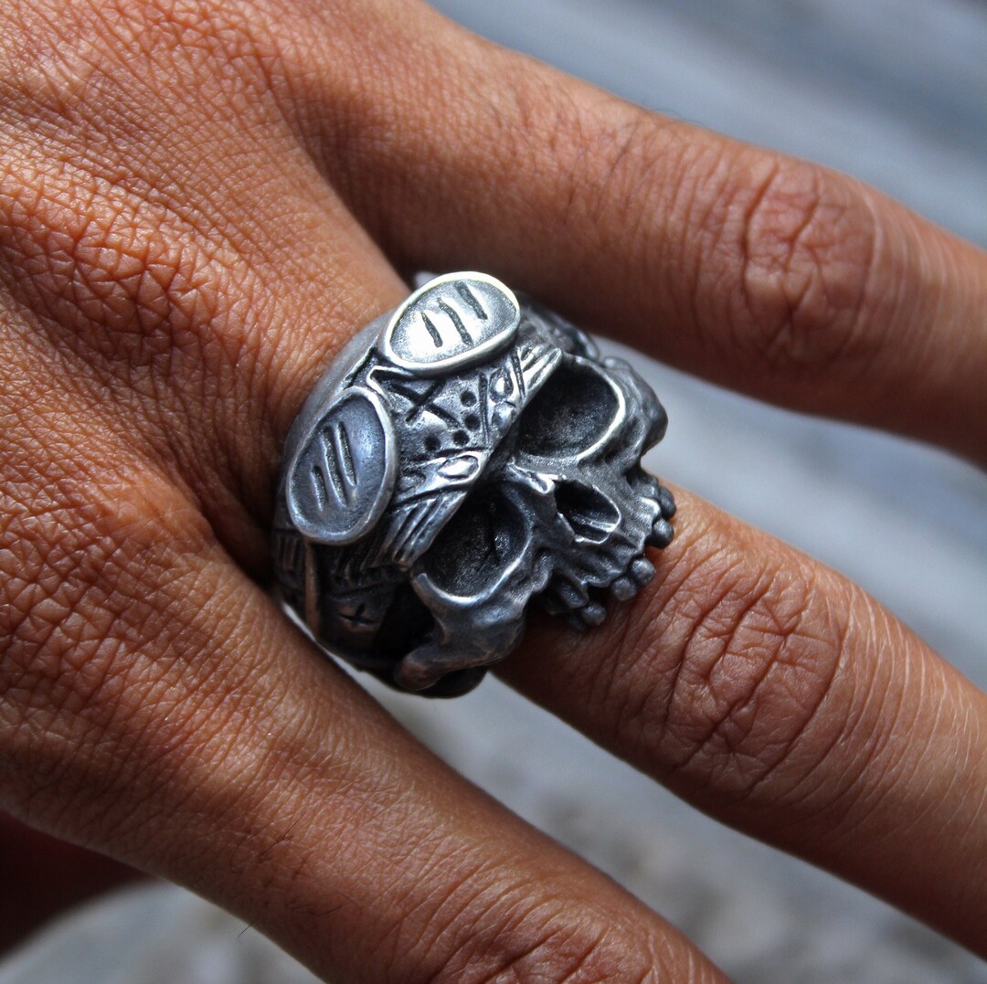 Rebel Biker Gang With Bandana Skull Ring, Handmade Lead Free Pewter ...
