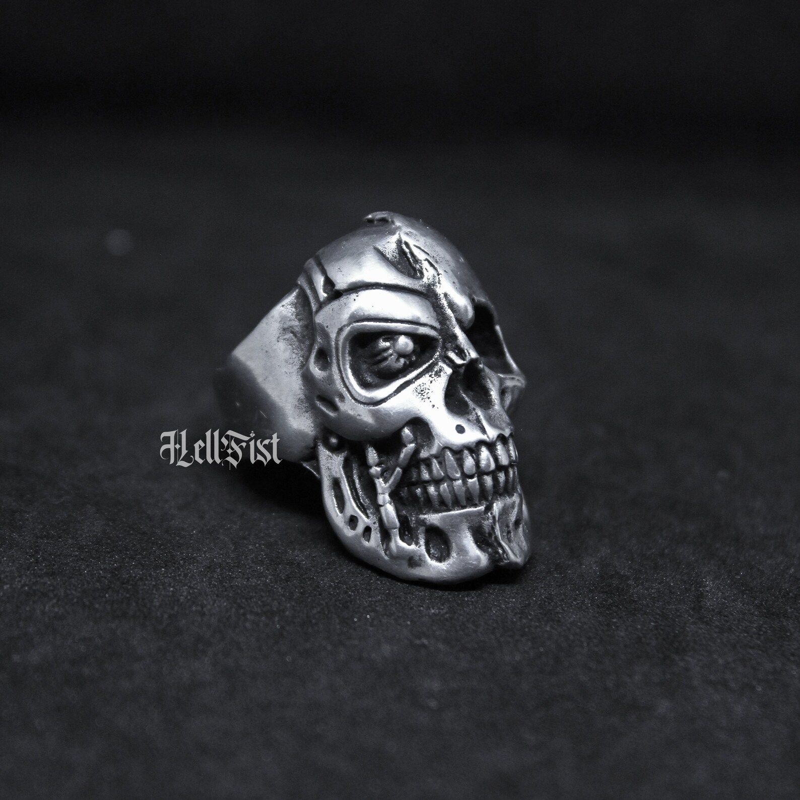 Handmade Half Face Terminator Bionic Future Robot Skull Ring, Oxidized ...
