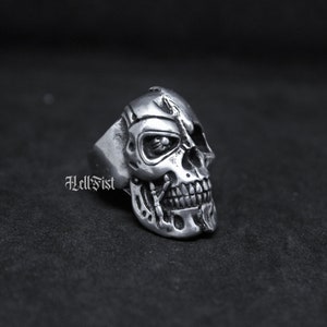 Handmade Half Face Terminator Bionic Future Robot Skull Ring, Oxidized ...