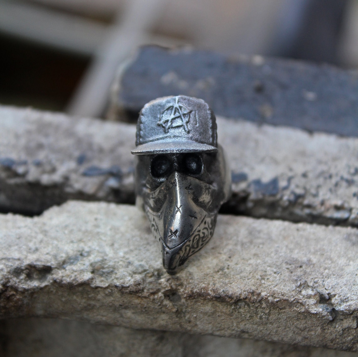 Anarchy Snapback Gangster Skull Ring, Handmade Lead Free Pewter Skull ...