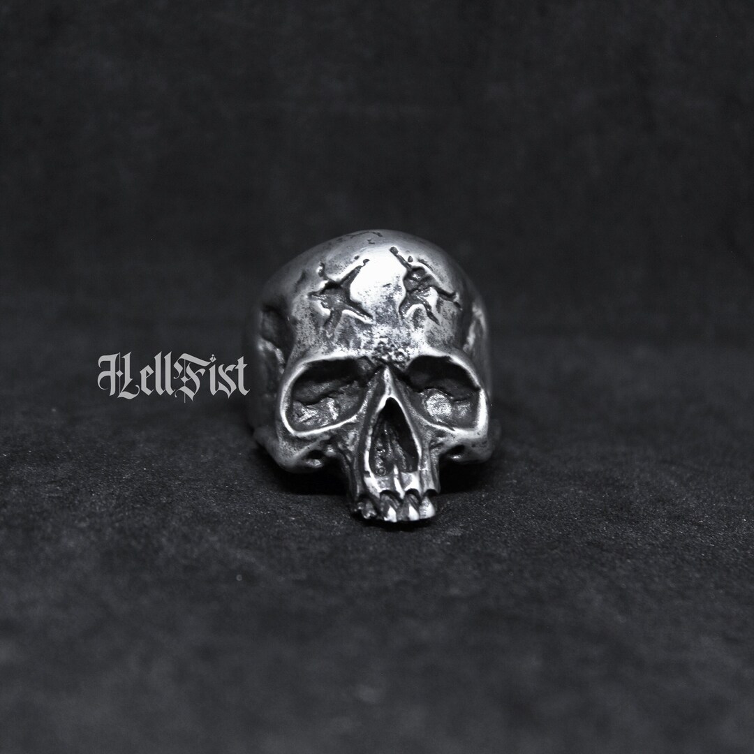 Handmade Jawless Broken Head Skull Ring, Oxidized Lead Free Pewter Ring ...
