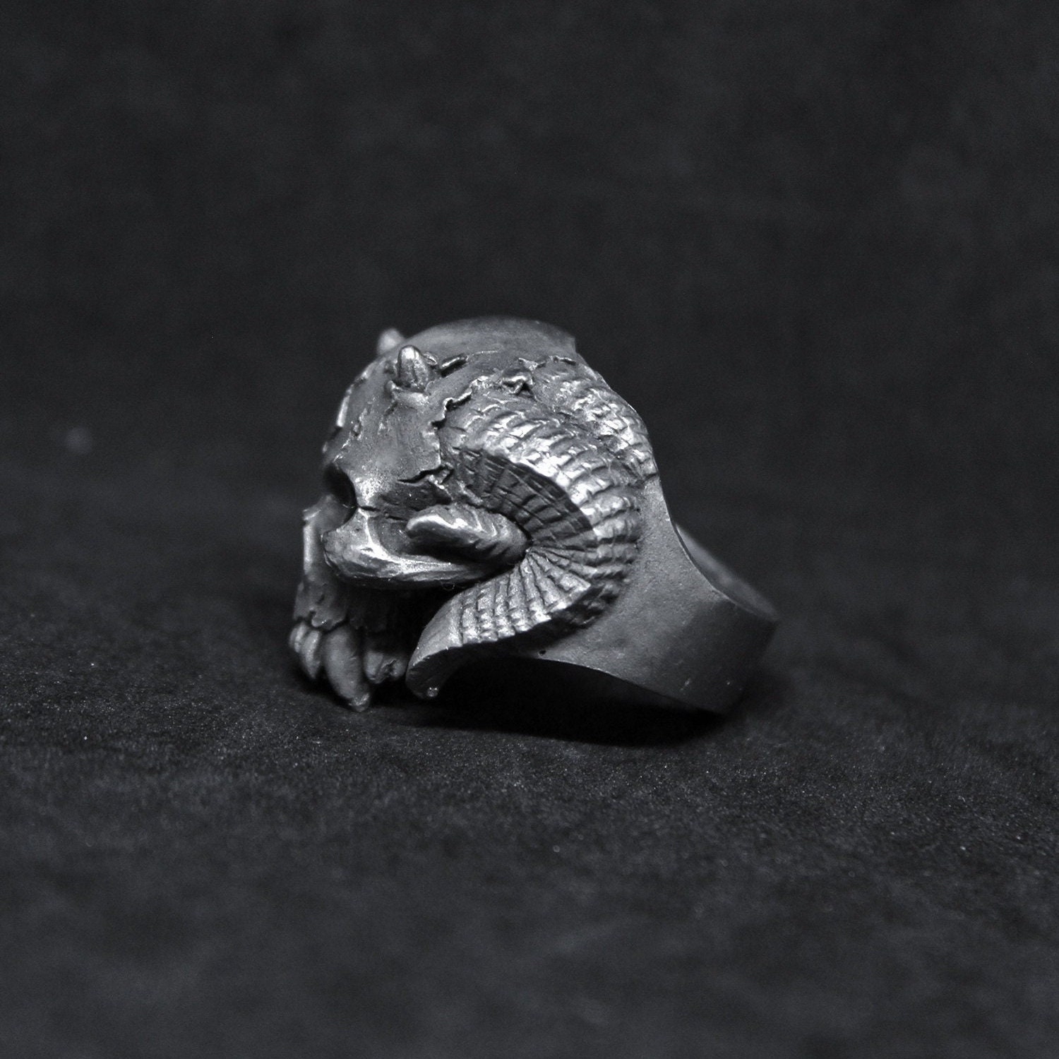 Devil Horns Demonic Skull Ring, Handmade Lead Free Pewter, Brass and ...