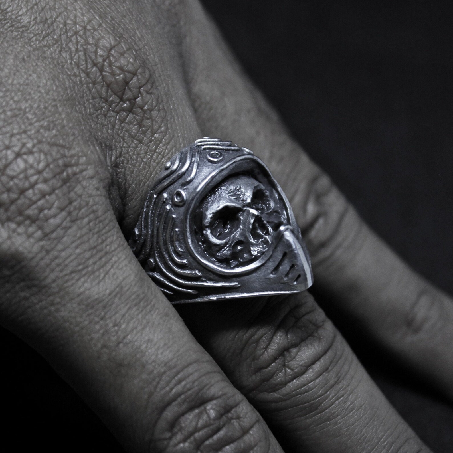 Classic Cafe Racer Helmet Skull Ring, Handmade Lead Free Pewter, Brass ...