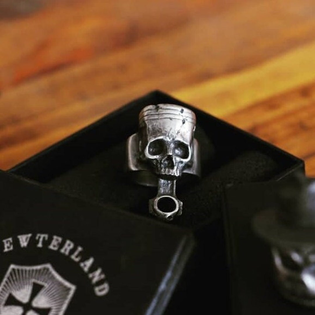 Piston Head Jawless Skull Ring, Handmade Lead Free Pewter Skull Rings ...