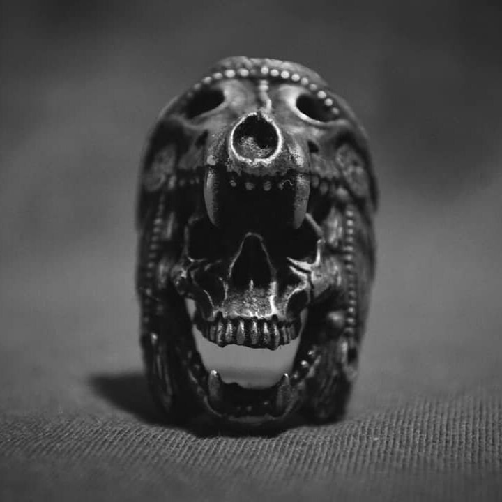 Ethnic Wolf Head Hercules Skull Ring, Handmade Lead Free Pewter Skull ...