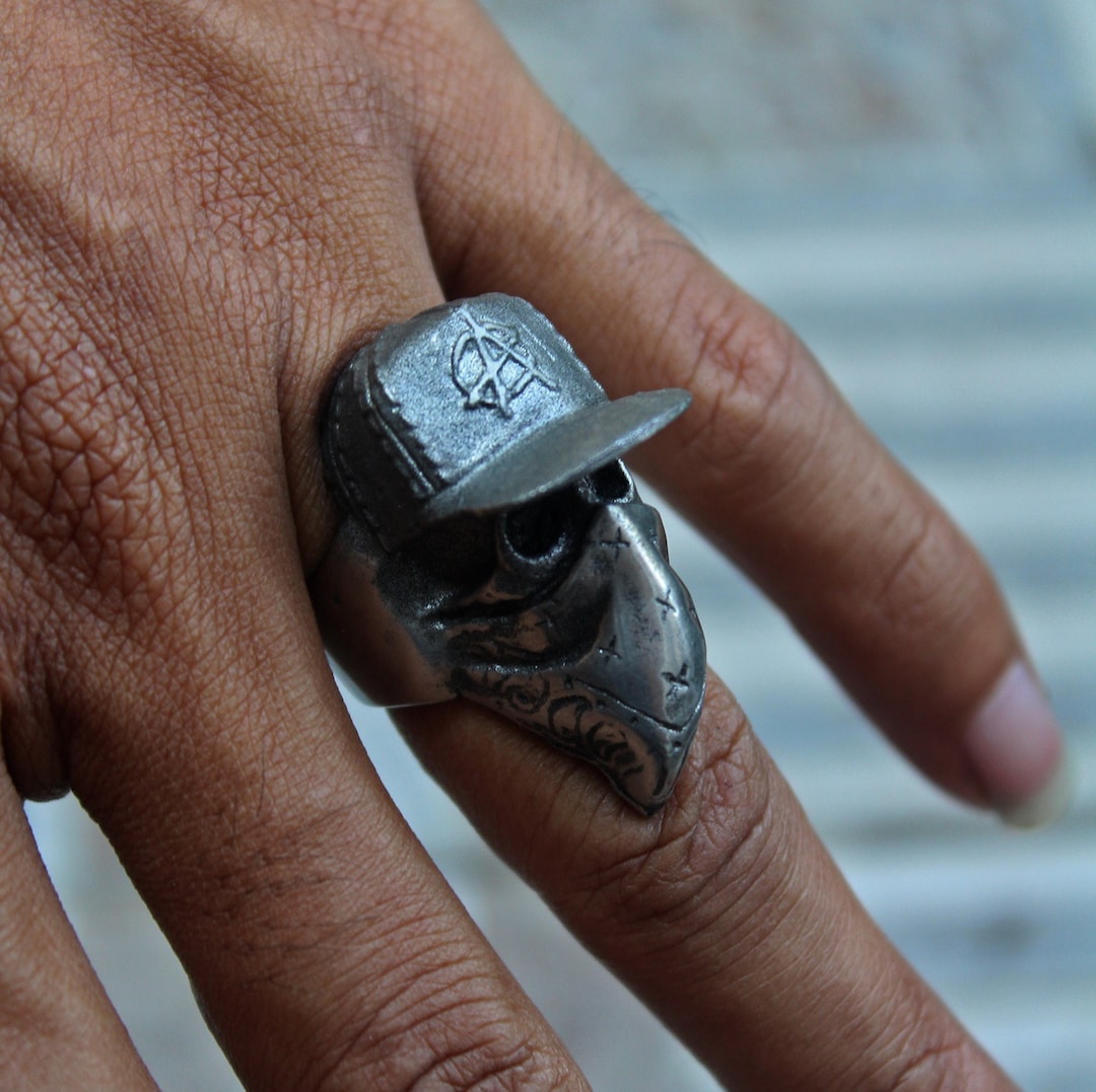 Anarchy Snapback Gangster Skull Ring, Handmade Lead Free Pewter Skull ...