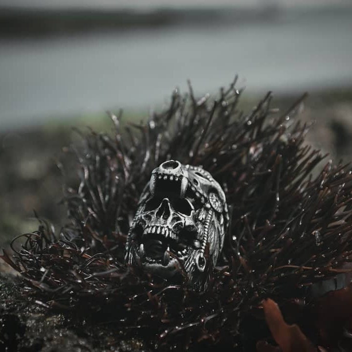 Ethnic Wolf Head Hercules Skull Ring, Handmade Lead Free Pewter Skull ...