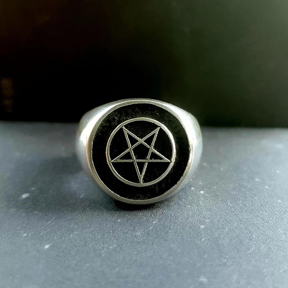 Handmade 2D Satanic Ritual Pentagram Ring. Oxidized Lead Free Pewter ...