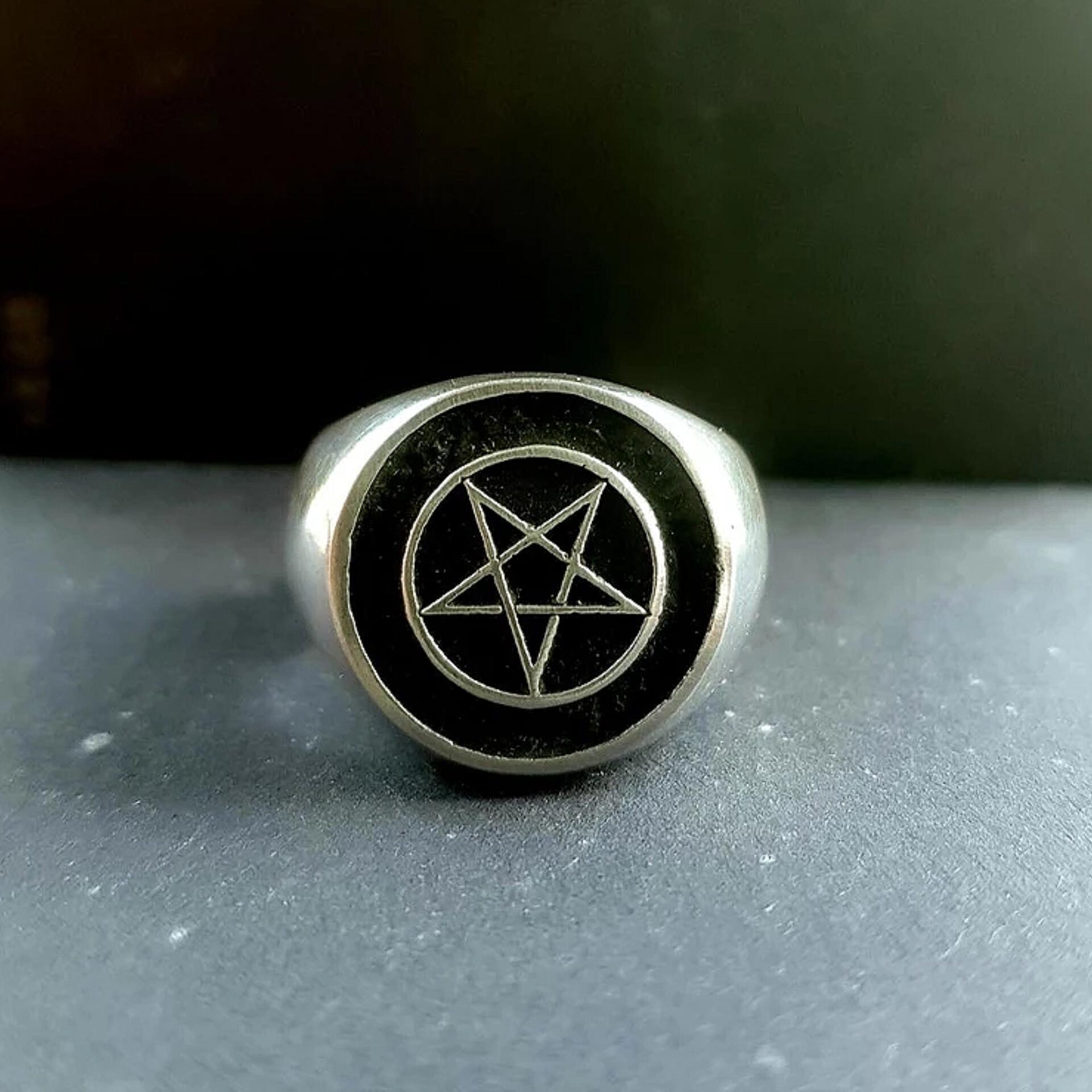 Handmade 2D Satanic Ritual Pentagram Ring. Oxidized Lead Free Pewter ...