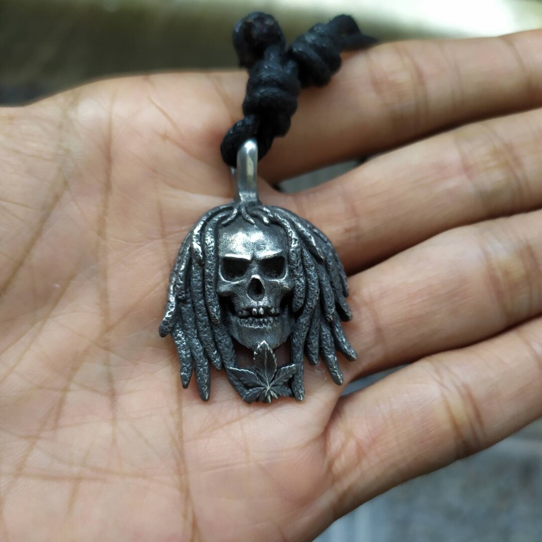 Rasta Man Dreadlocks Reggae Jamaican Style Skull Pendant, Handmade Lead ...