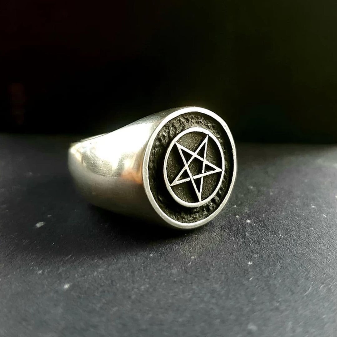 Handmade 2D Satanic Ritual Pentagram Ring. Oxidized Lead Free Pewter ...