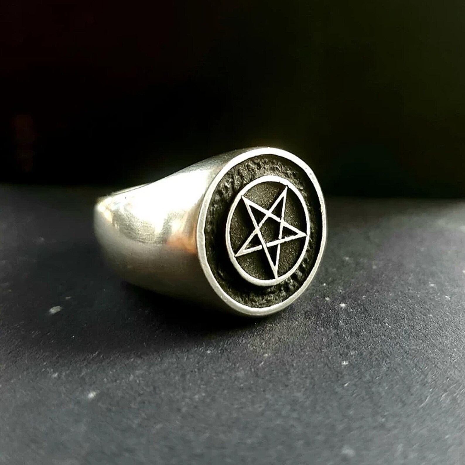 Handmade 2D Satanic Ritual Pentagram Ring. Oxidized Lead Free Pewter ...