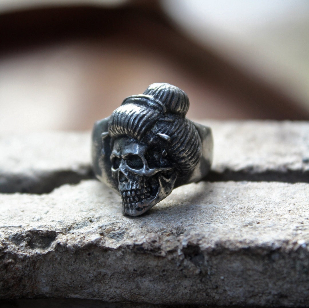 Geisha Japanese Show Girl Skull Ring, Handmade Lead Free Pewter Ring ...