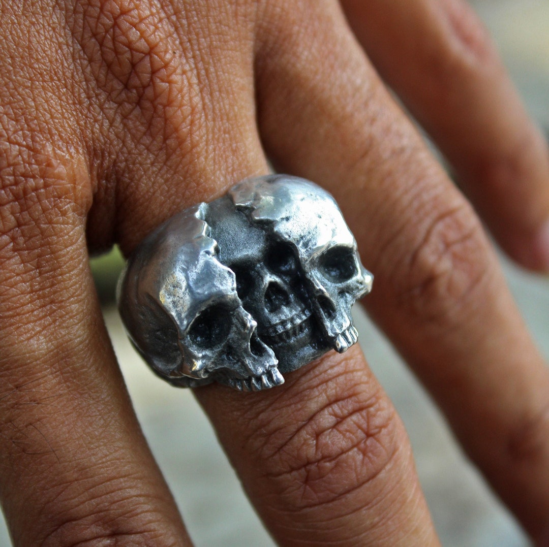 Split Head Cracked Skull Ring, Handmade Lead Free Pewter, Brass and ...