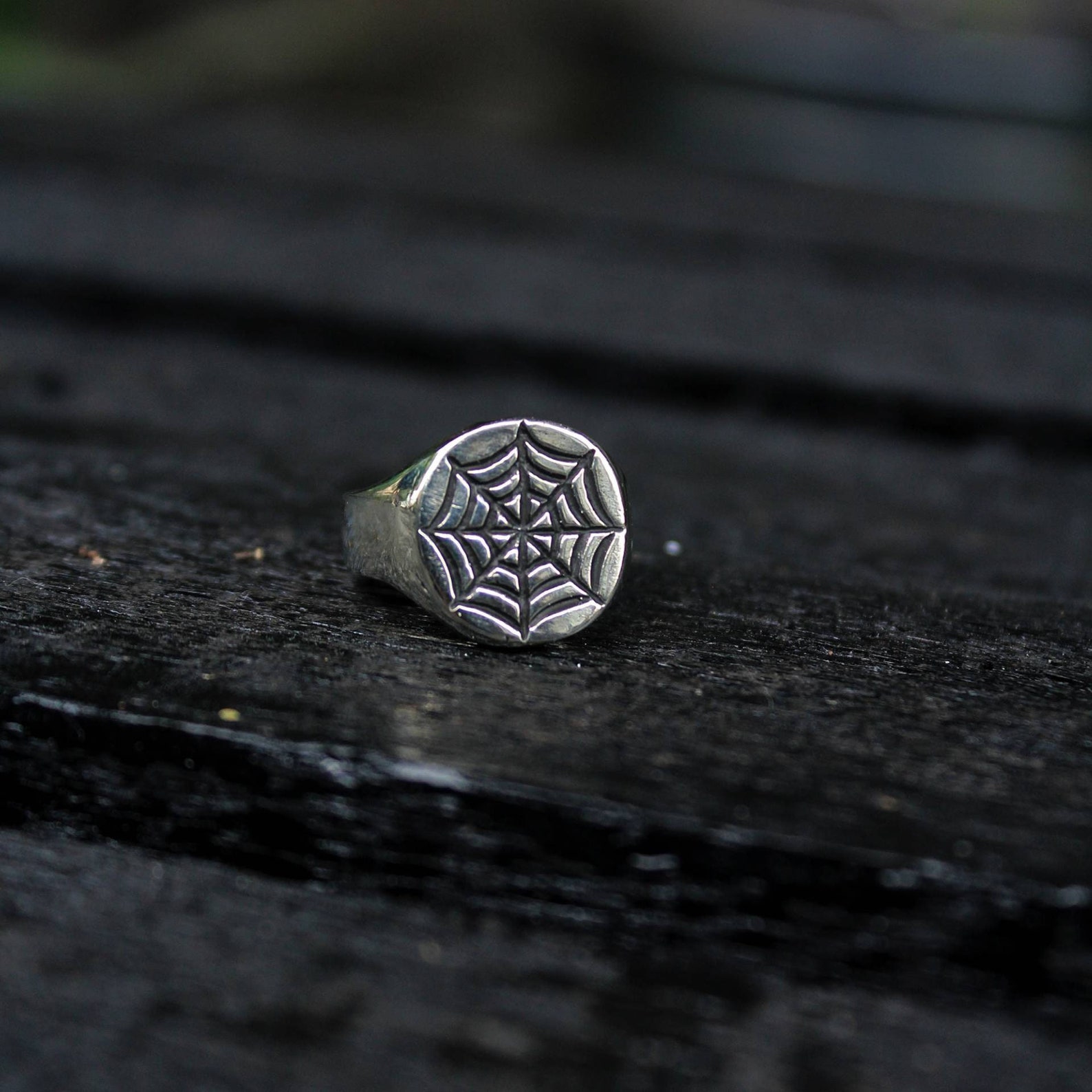 Spider Web Silver Signet Ring Old School Tattoo Style Spider - Etsy