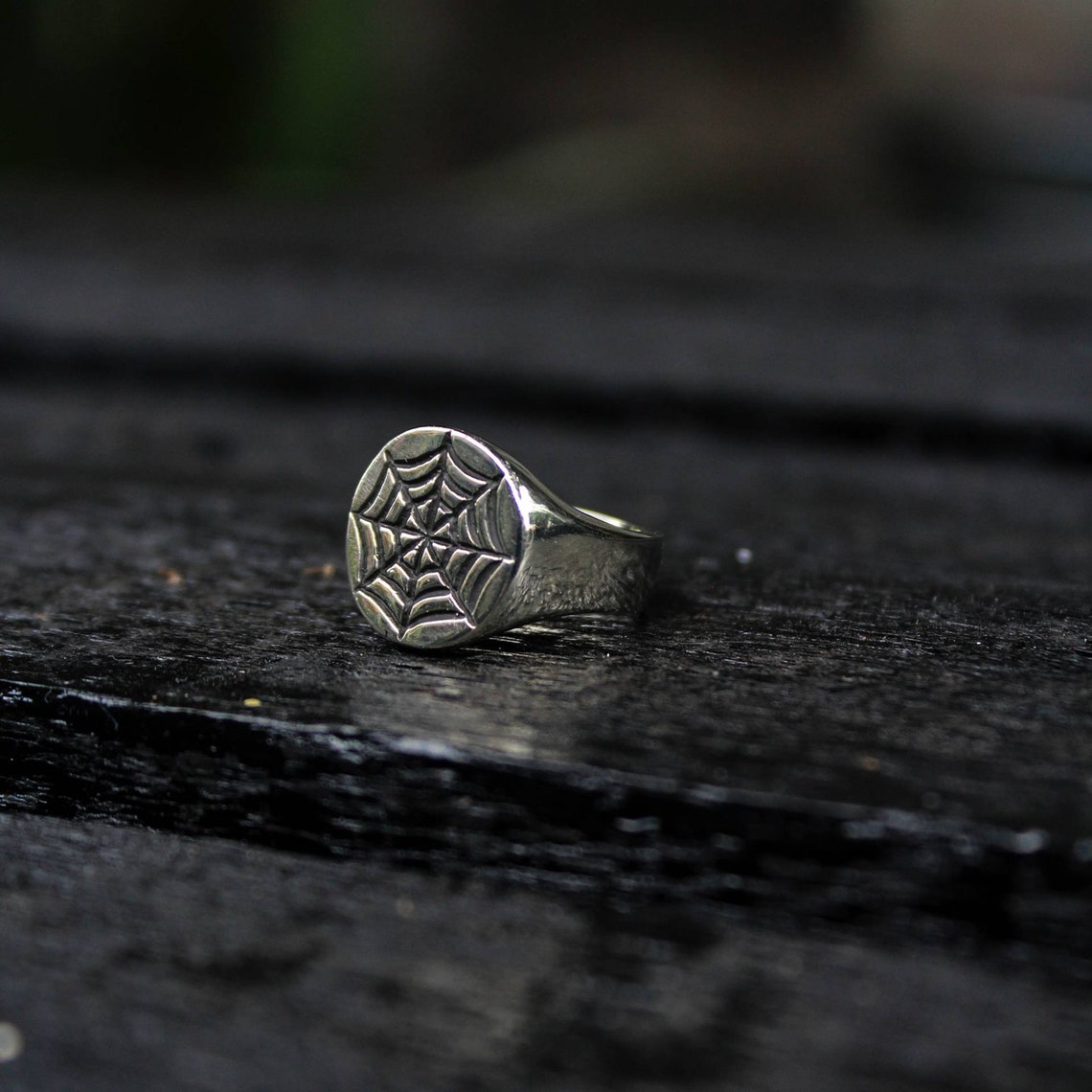 Spider Web Silver Signet Ring Old School Tattoo Style Spider - Etsy