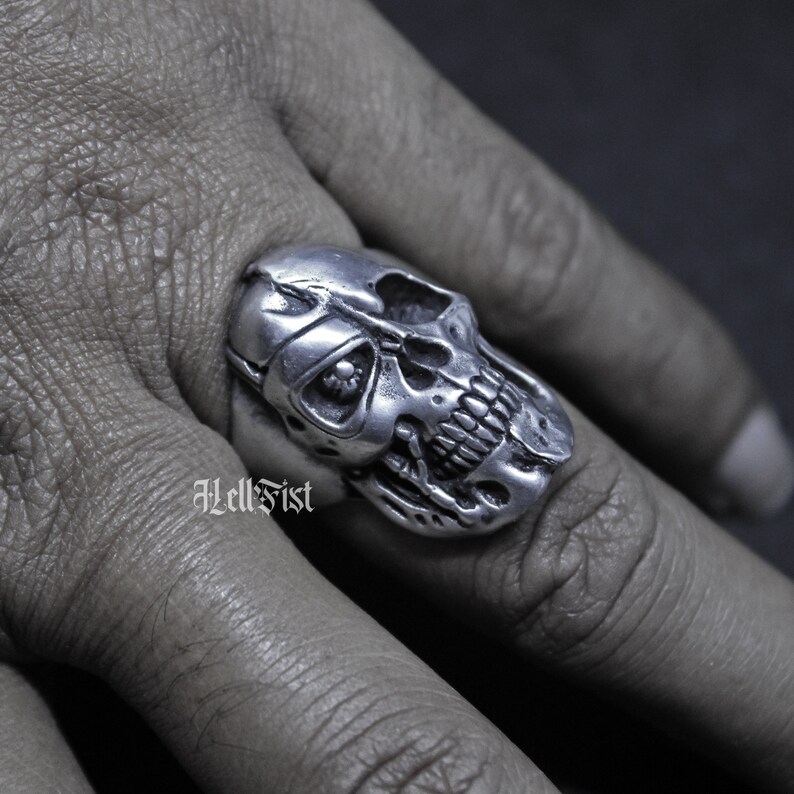 Handmade Half Face Terminator Bionic Future Robot Skull Ring, Oxidized ...