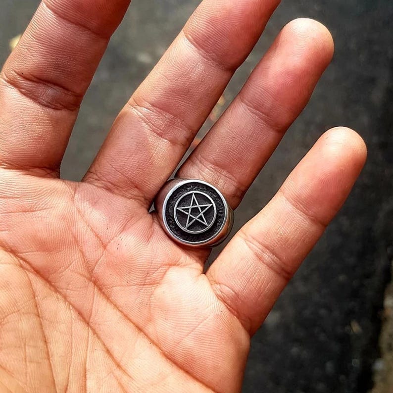 Handmade 2D Satanic Ritual Pentagram Ring. Oxidized Lead Free Pewter ...