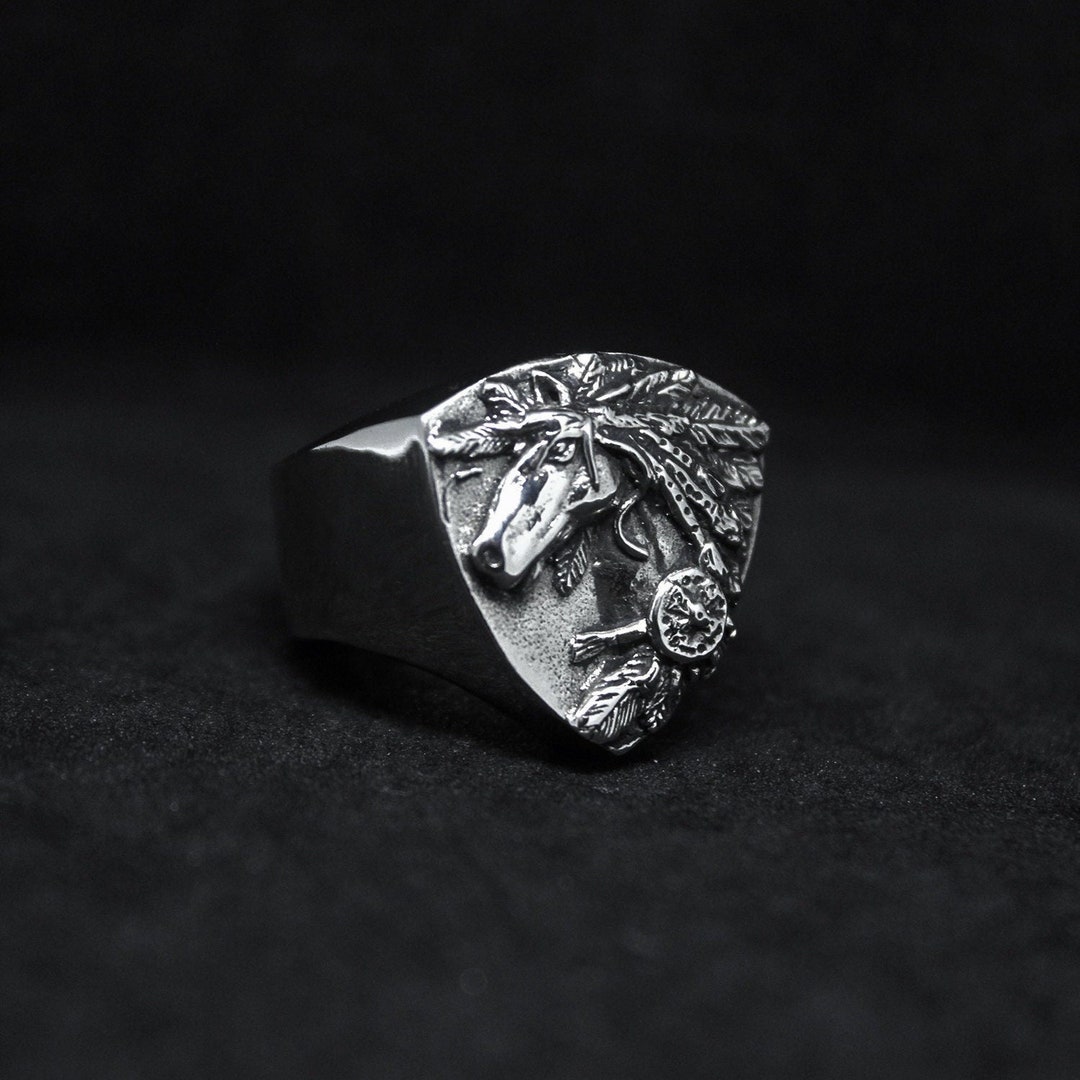 Indian Iron Horse Silver Signet Ring, Handmade Lead Free Pewter, Brass ...