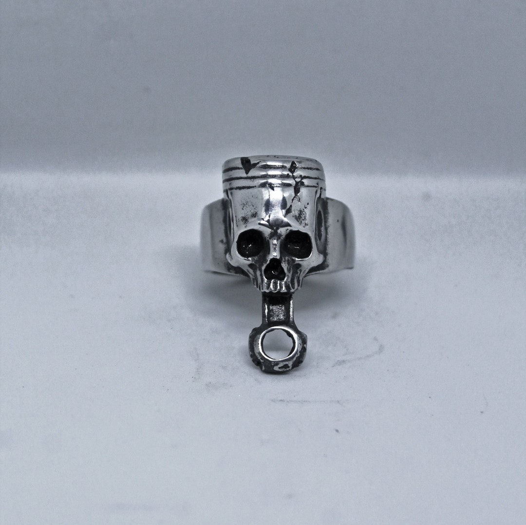 Jawless Piston Machine Skull Ring, Handmade Lead Free Pewter Skull ...