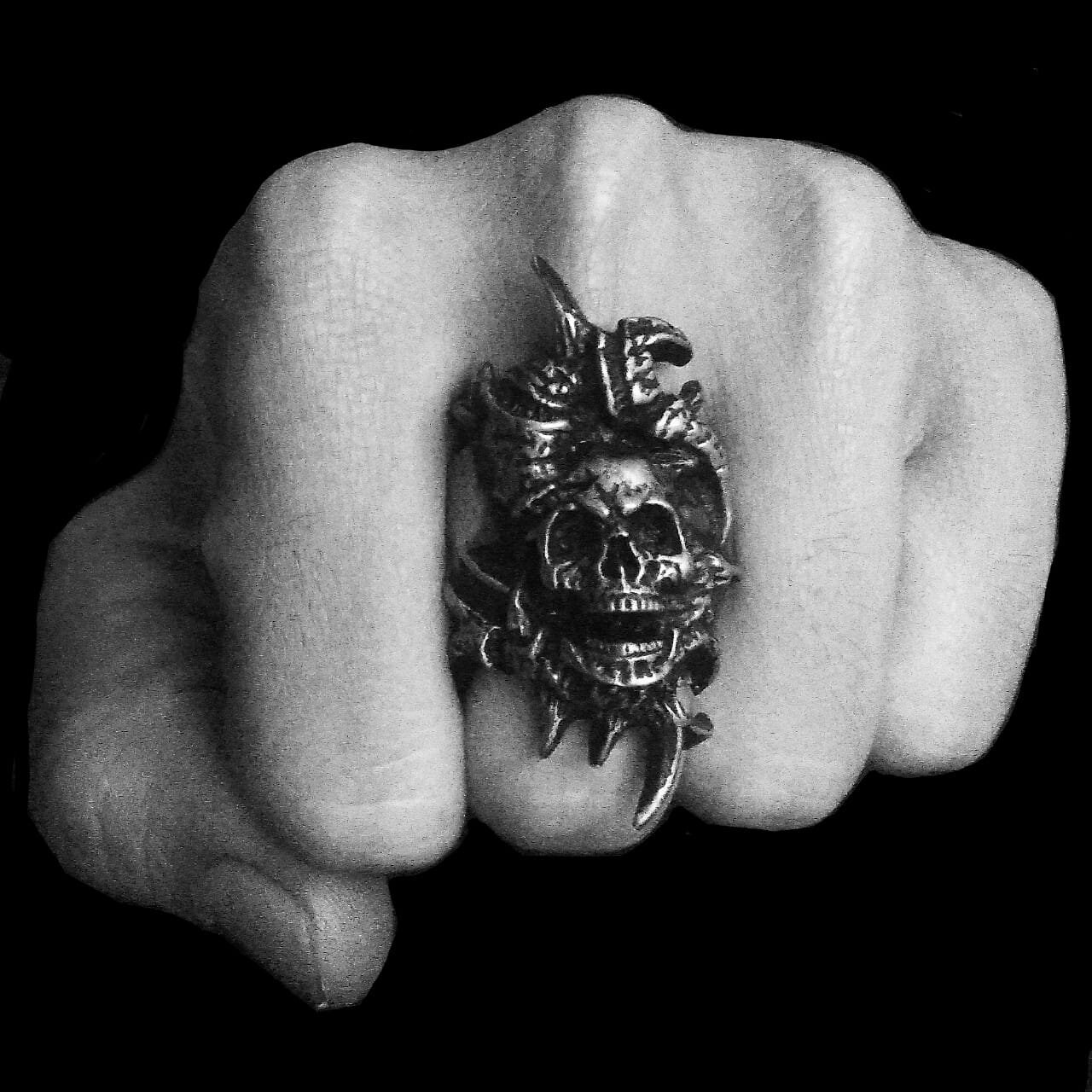 Handmade Big Maggots Logo Style Skull Ring, Oxidized Lead Free Pewter ...