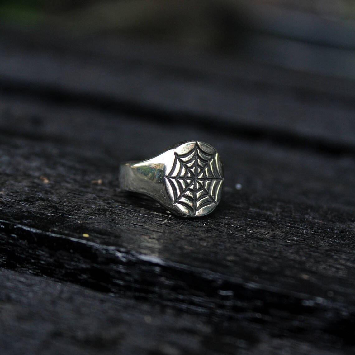 Spider Web Silver Signet Ring, Old School Tattoo Style Spider Web Ring ...