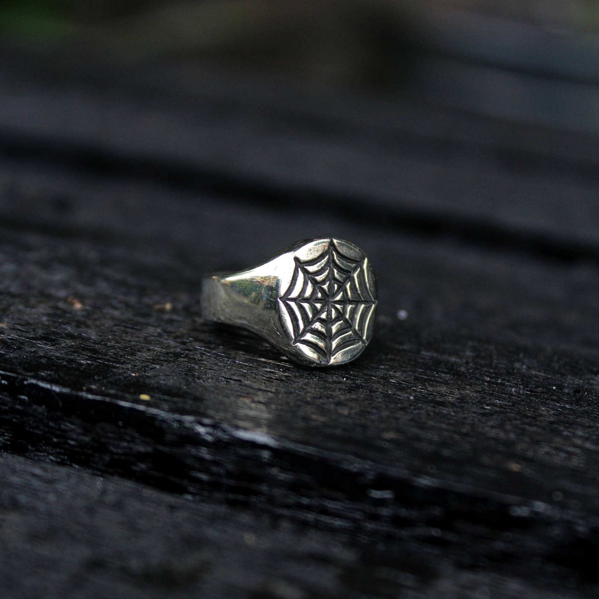 Spider Web Silver Signet Ring, Old School Tattoo Style Spider Web Ring ...