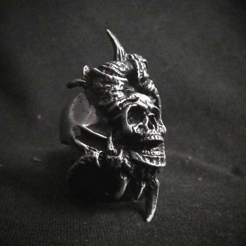 Handmade Big Maggots Logo Style Skull Ring, Oxidized Lead Free Pewter ...