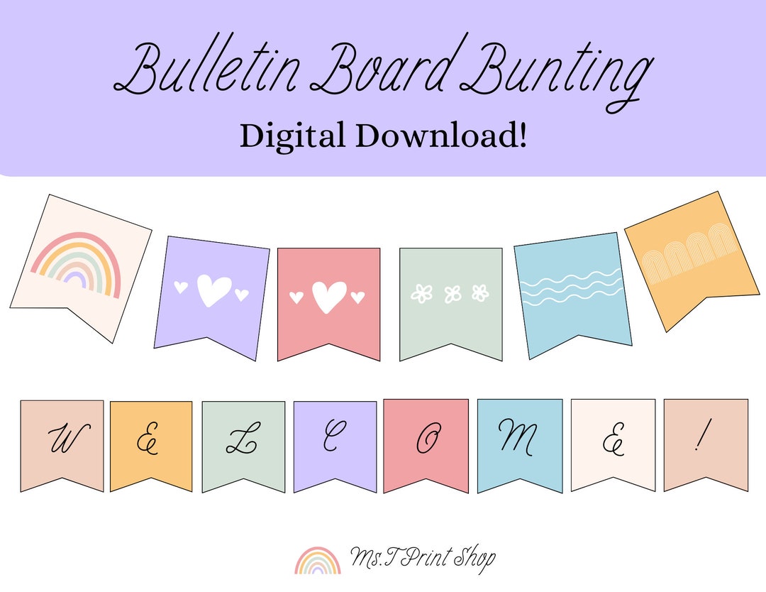 Pastel Welcome Bulletin Board Bunting, Classroom Printable Banner Signs ...